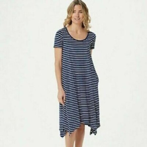 Cuddl Duds | Dresses | Womens Flexwear Handkerchief Hem Dress Navy ...